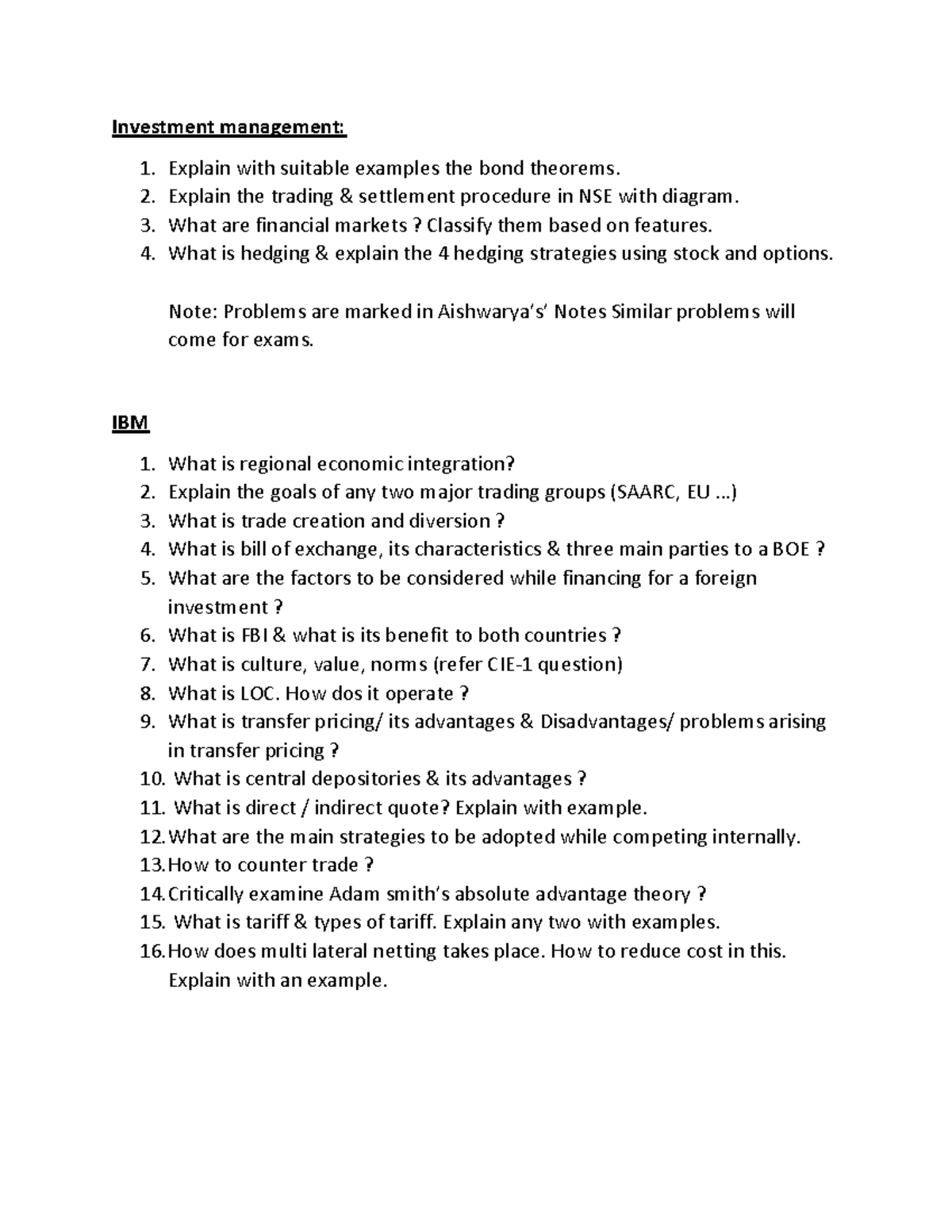 Questions IM and IBM - IBM test and assignment papers for reference for ...