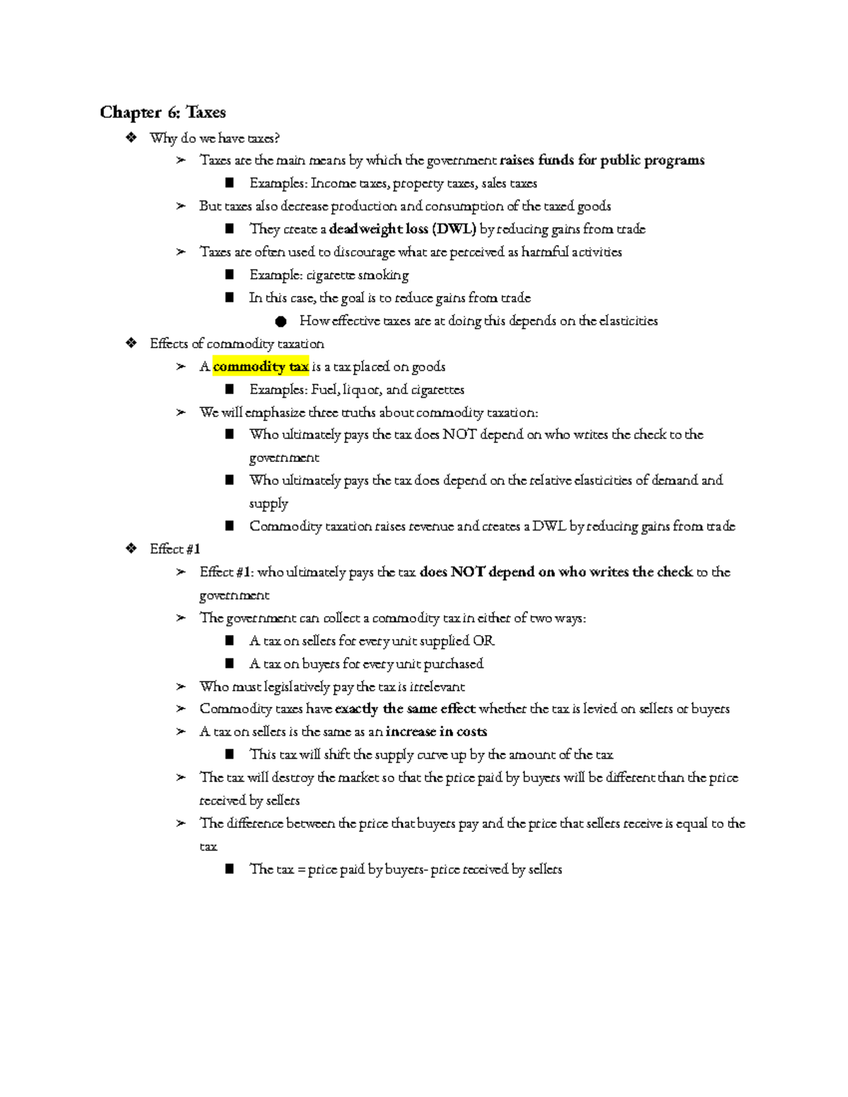 Econ Section 3 Lecture Notes - Chapter 6: Taxes Why do we have taxes ...
