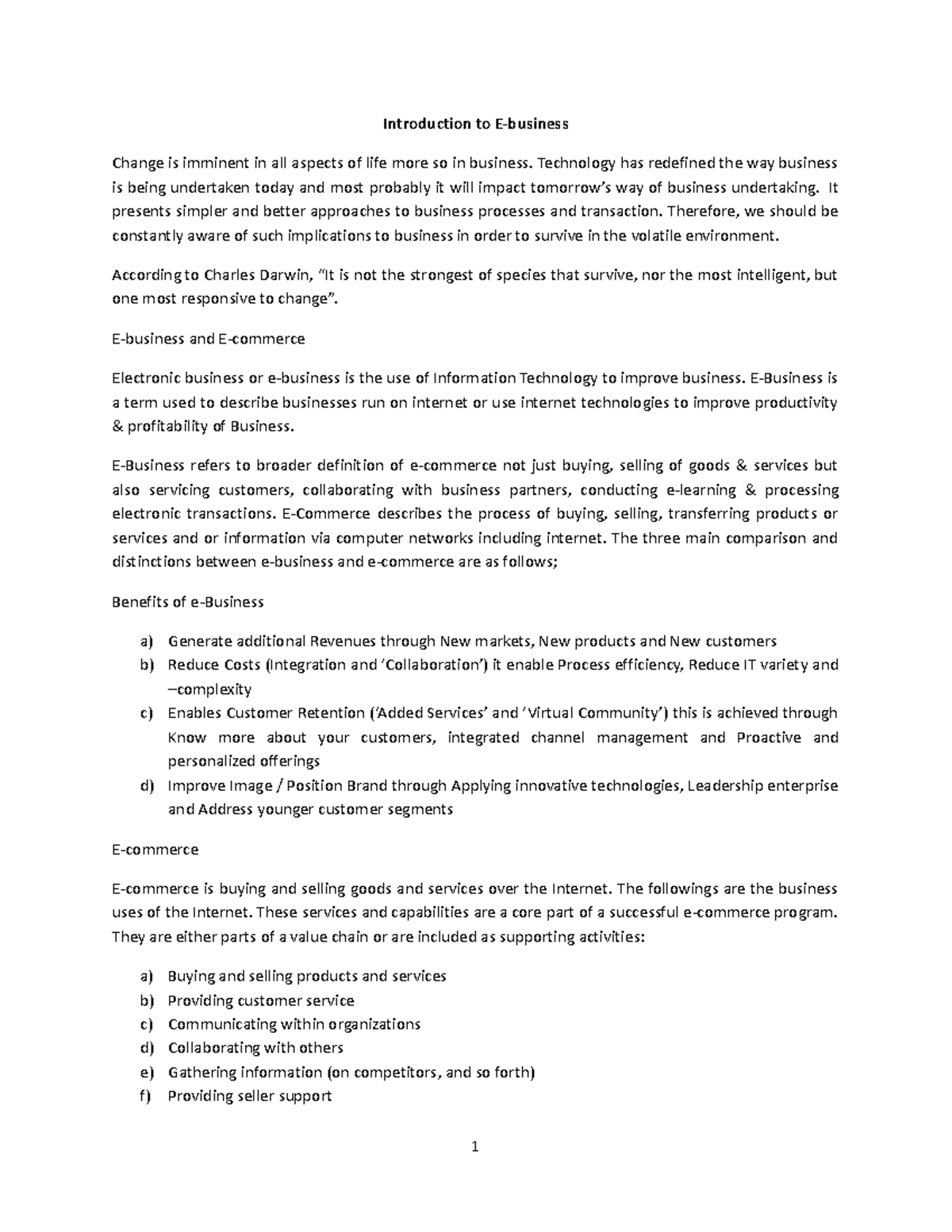 Introduction to E-commerce - Introduction to E-business Change is ...