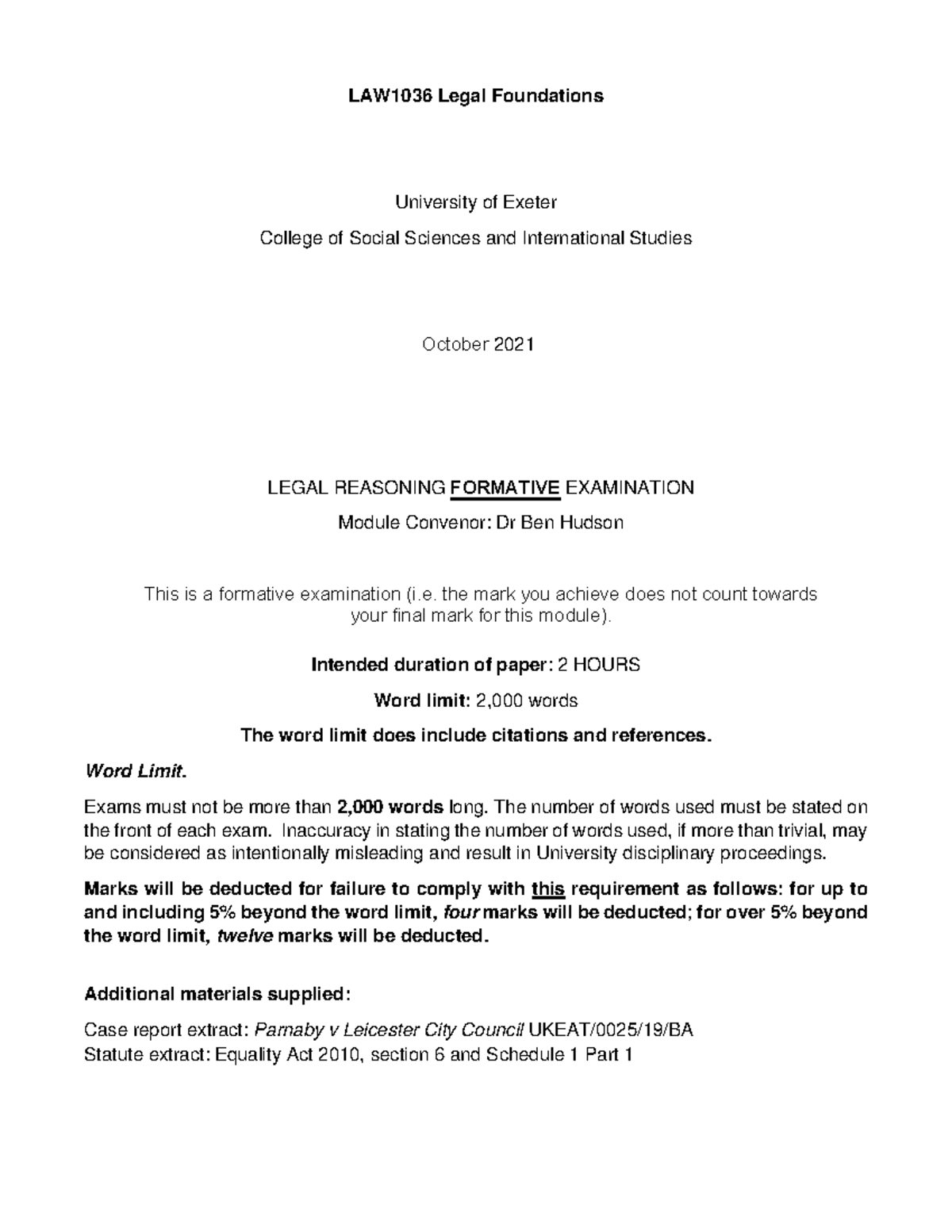 LAW1036 LF 2021-22 Formative Examination - LAW1036 Legal Foundations ...