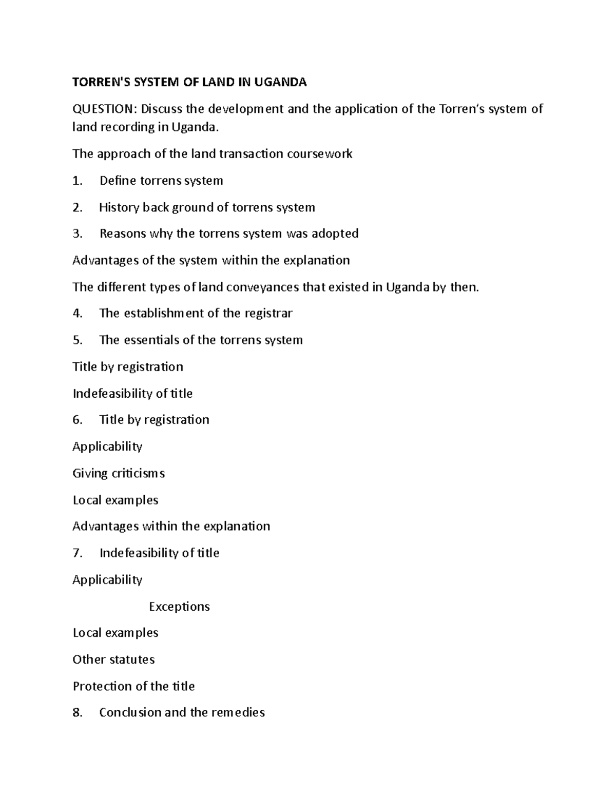 Torrens System IN Uganda - TORREN'S SYSTEM OF LAND IN UGANDA QUESTION ...