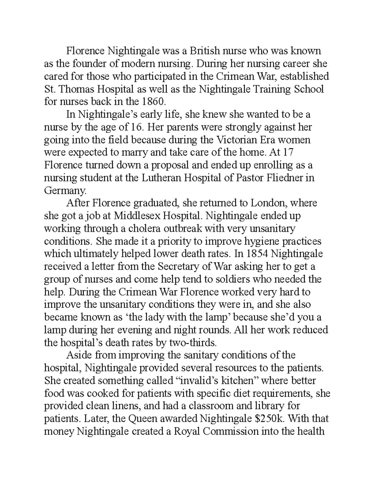Florence Nightingale Paper - Florence Nightingale was a British nurse ...