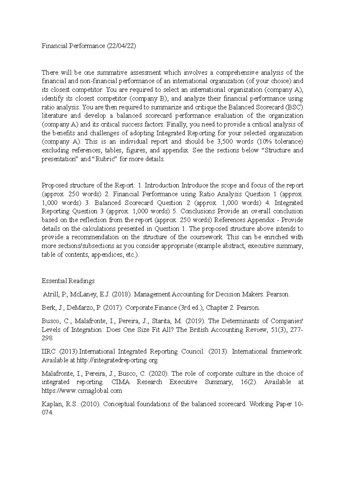 Financial performance - You are required to select an international ...