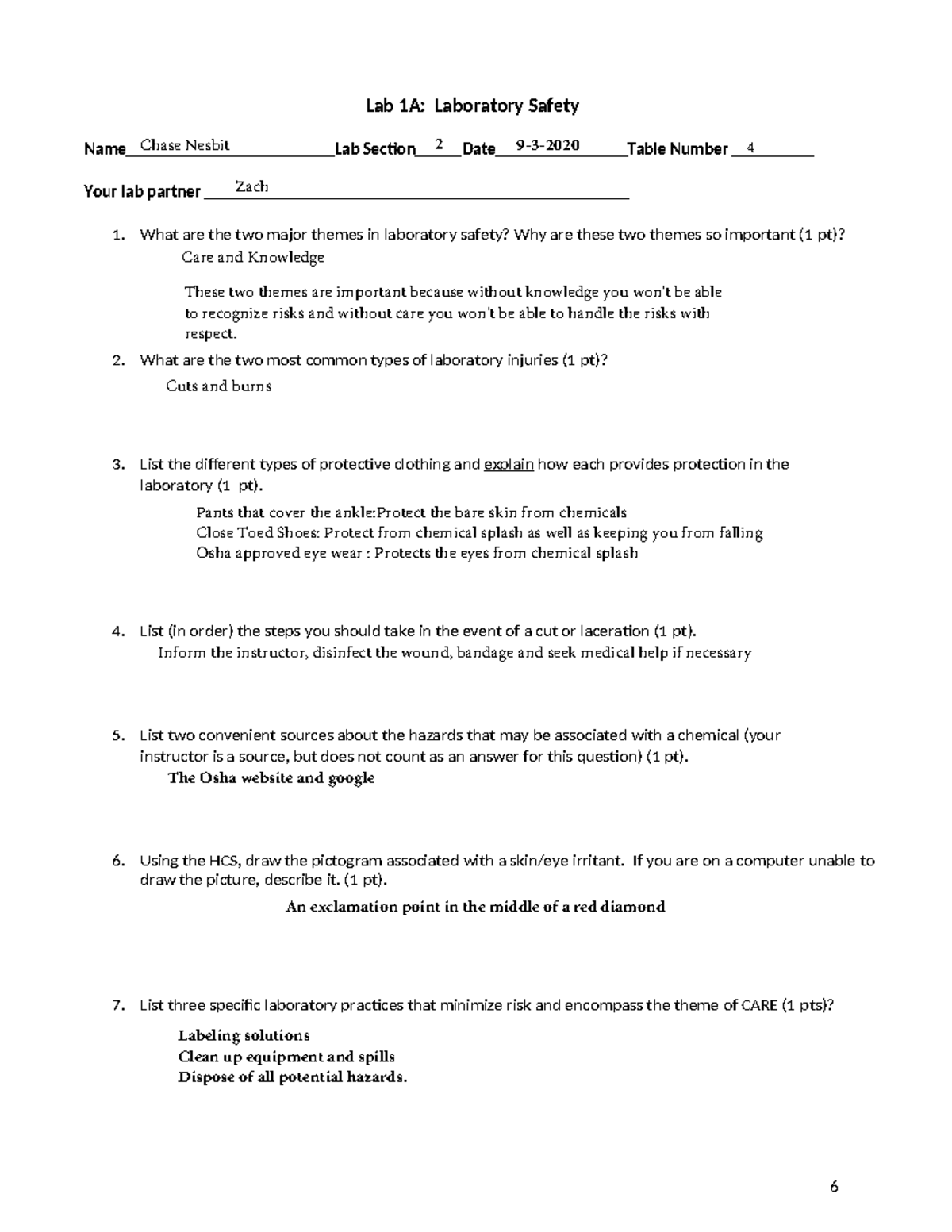 Lab 1 Complete for the first case study - Lab 1A: Laboratory Safety ...