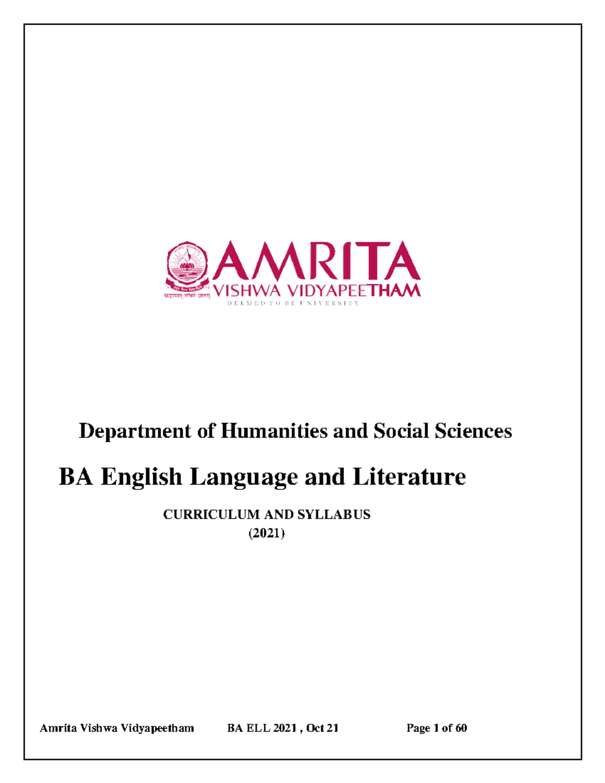 BA English Language and Literature - Department of Humanities and ...