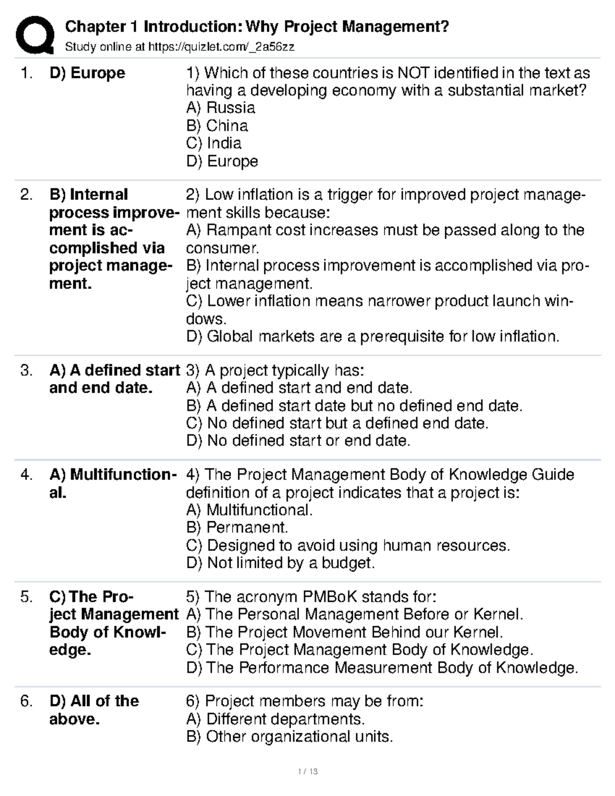 Chapter 1 Introduction Why Project Management - Study online at quizlet ...