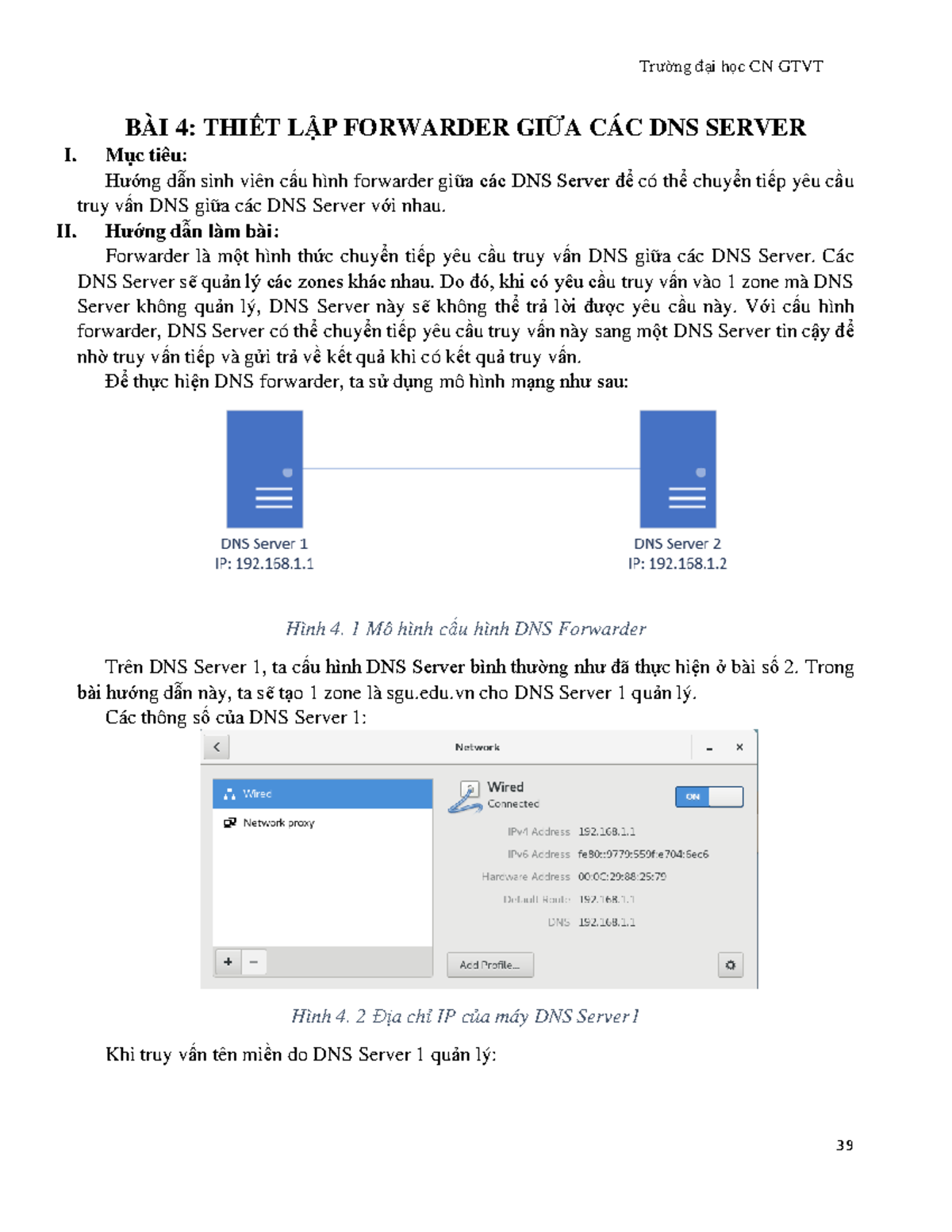 Lab4. Thiet LAP Forwarder DNS Server - BÀI 4: THIẾT LẬP FORWARDER GIỮA CÁC DNS SERVER I. Mục ...