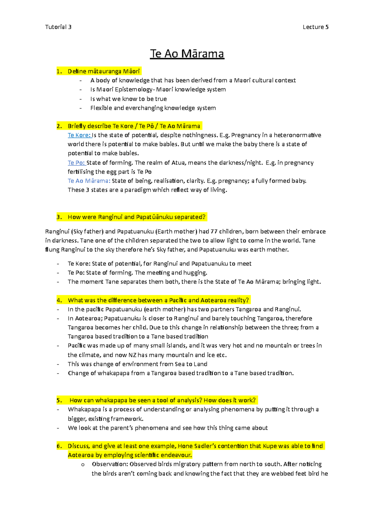 Tutorial 3Lecture 5 Te Ao Marama - Tutorial 3 Lecture 5 Te Ao Mārama 1 ...