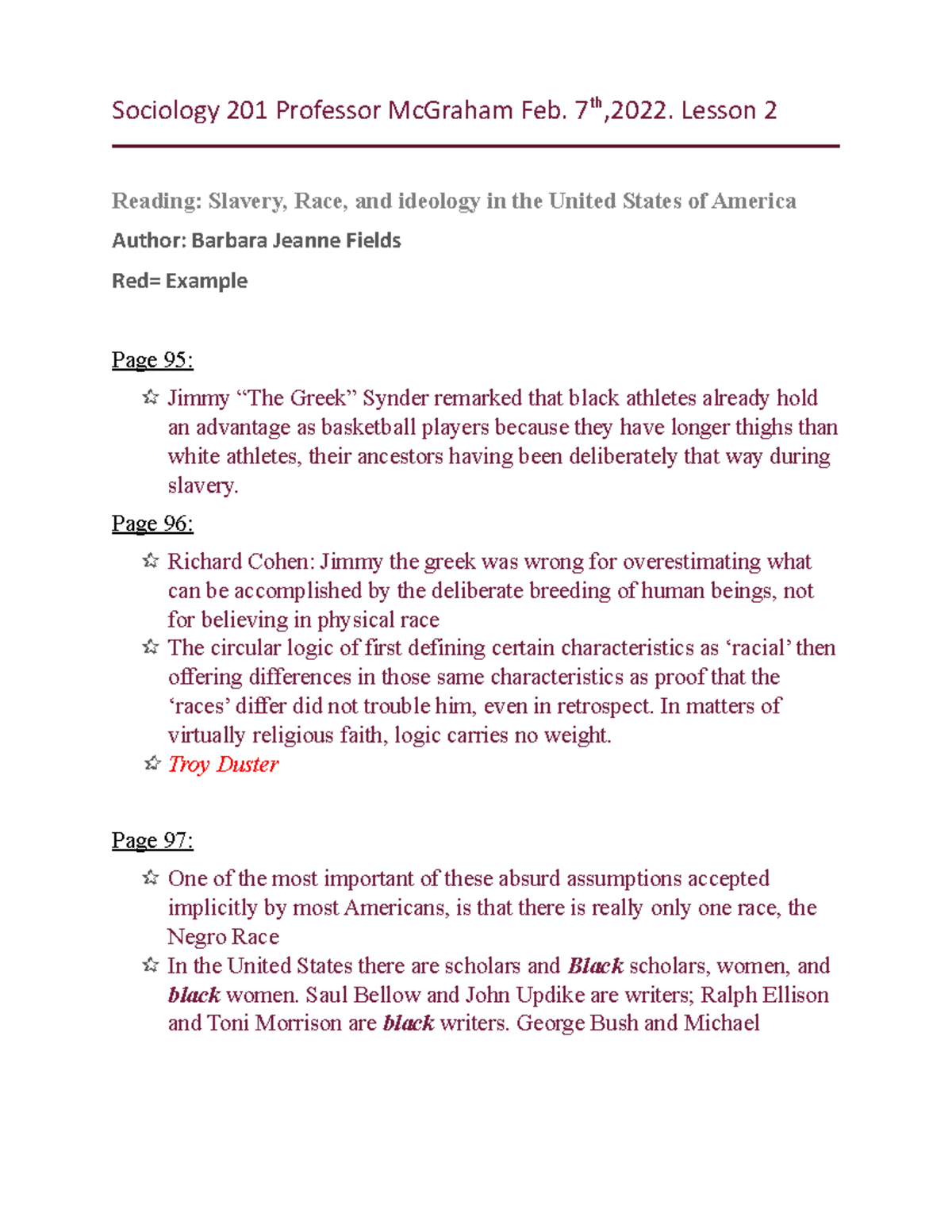 Sociology 201 Professor Mc Graham Feb - 7th,2022. Lesson 2 Reading ...