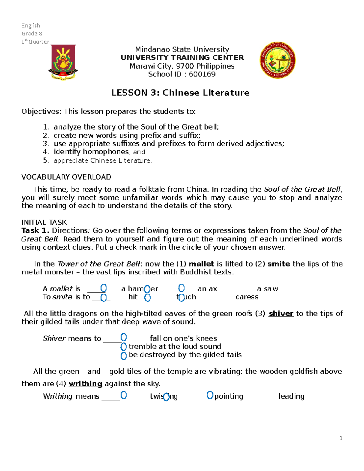 3rd-Module-Q1 - the article is for Grade 8 highschool student. - Grade ...