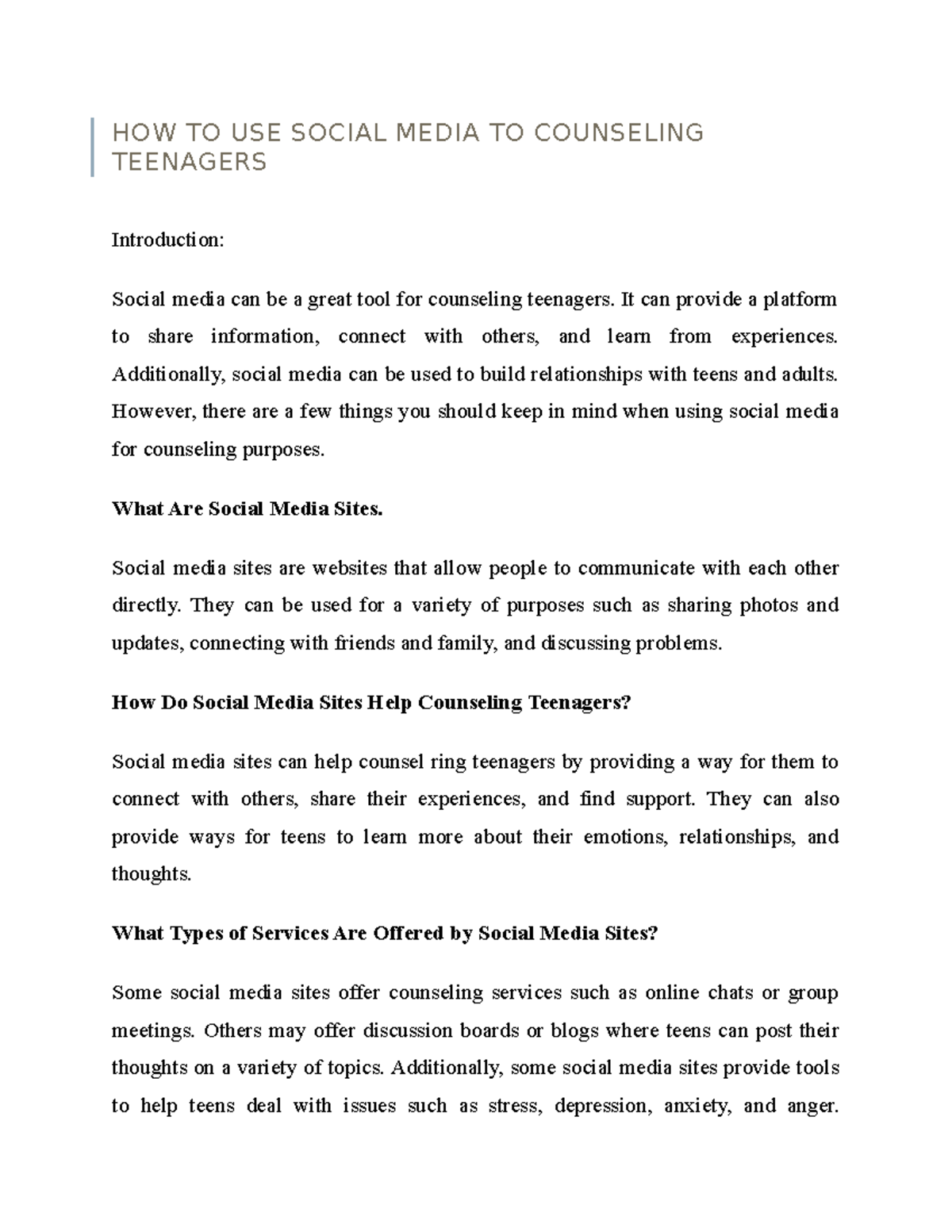 HOW TO USE Social Media TO Counseling Teenagers - HOW TO USE SOCIAL ...