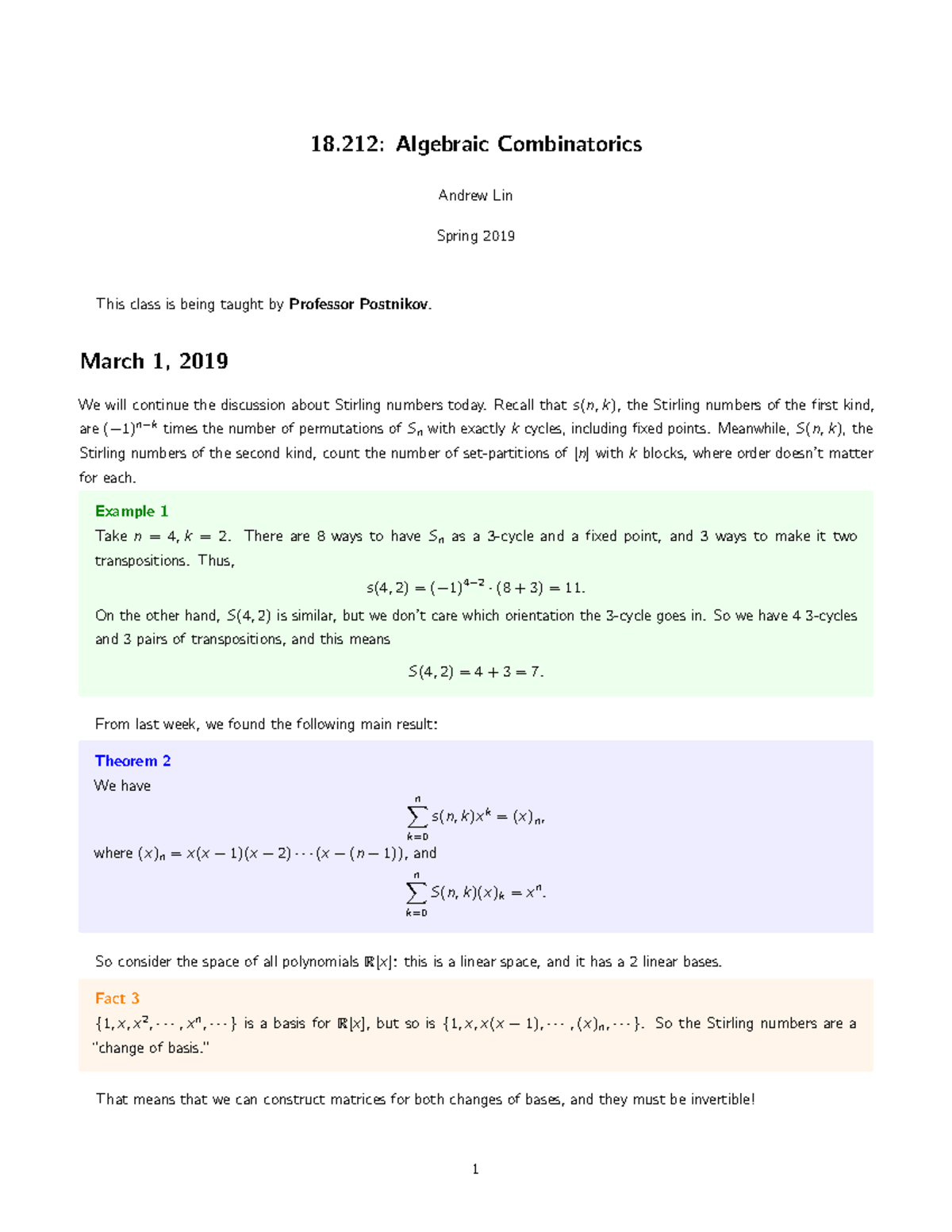 Algebraic Combinatorics Part 11 18 Algebraiccombinatorics Andrewlin 3947