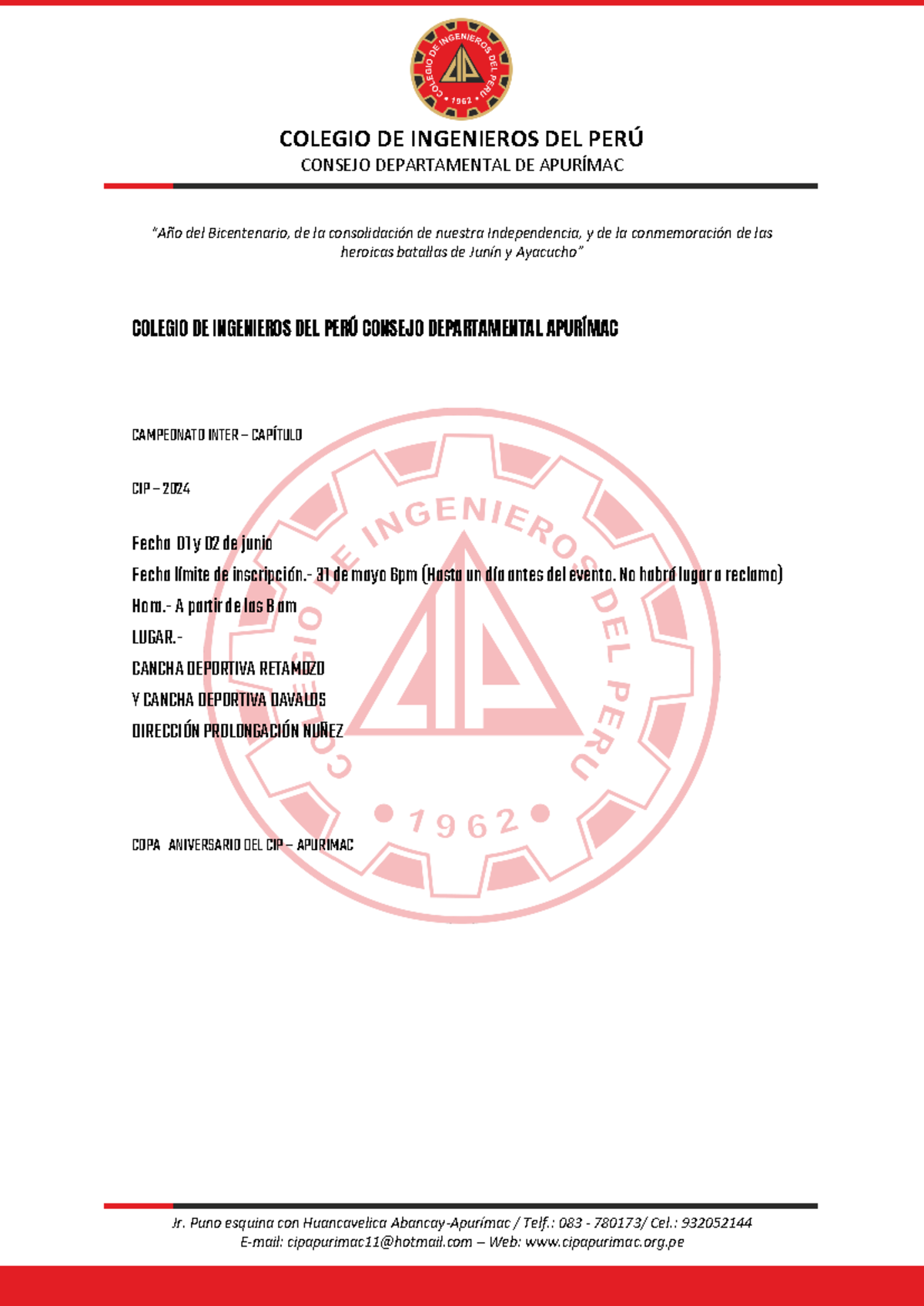 Bases PARA EL Campeonato CIP 2024 - CONSEJO DEPARTAMENTAL DE APURÍMAC ...