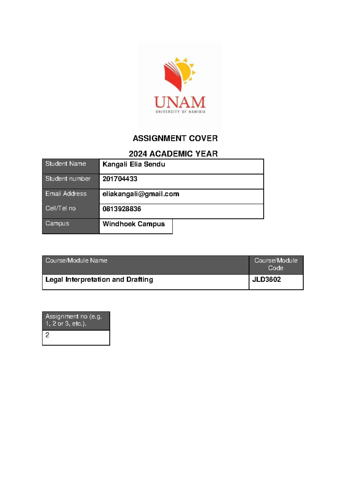 assignment for new legal interpretation and drafting in Namibia ...