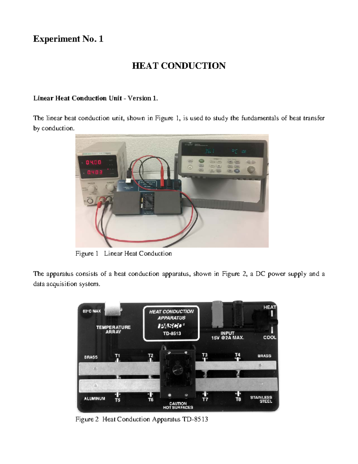 Lab manual 1 - Experiment No. 1 HEAT CONDUCTION Linear Heat Conduction ...