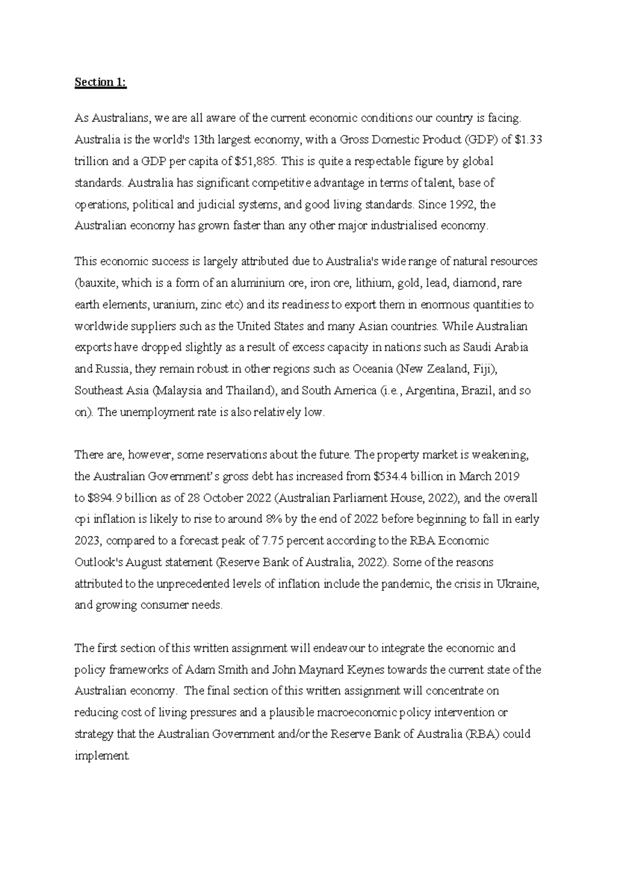Draft - Section 1: As Australians, we are all aware of the current ...