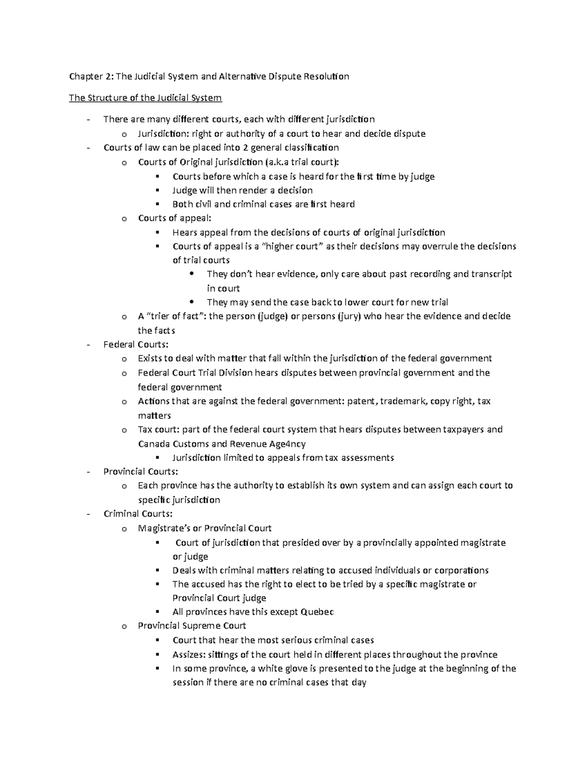 Chapter 2 - Chapter 2: The Judicial System and Alternative Dispute ...