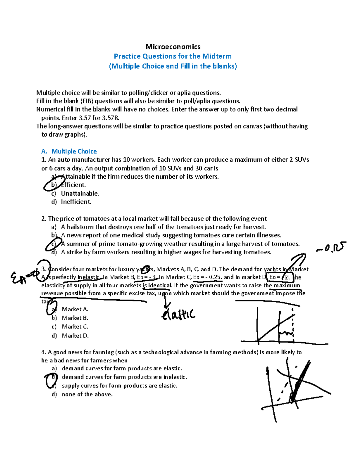 Sample midterm S2020 stylus - Microeconomics Practice Questions for the Midterm (Multiple Choice ...