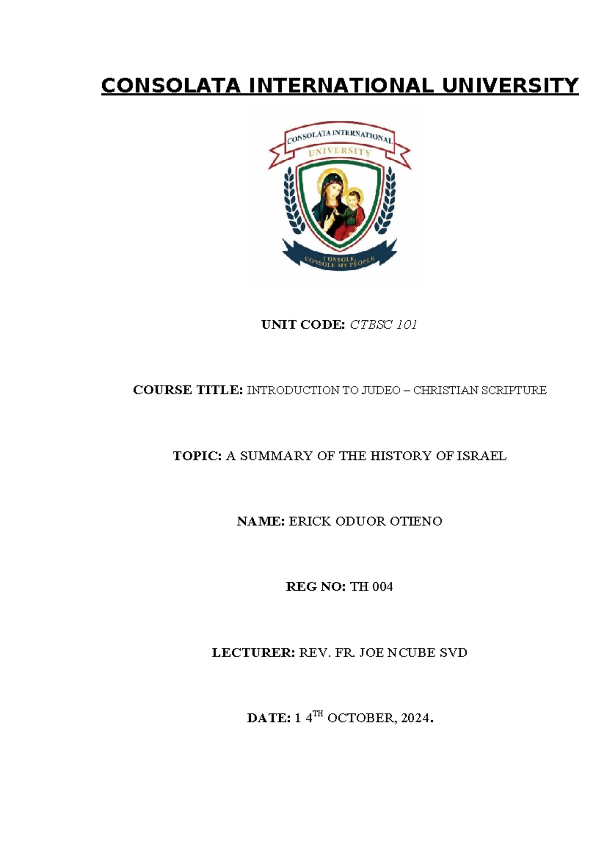 History OF Israel - jerome comentary - CONSOLATA INTERNATIONAL ...