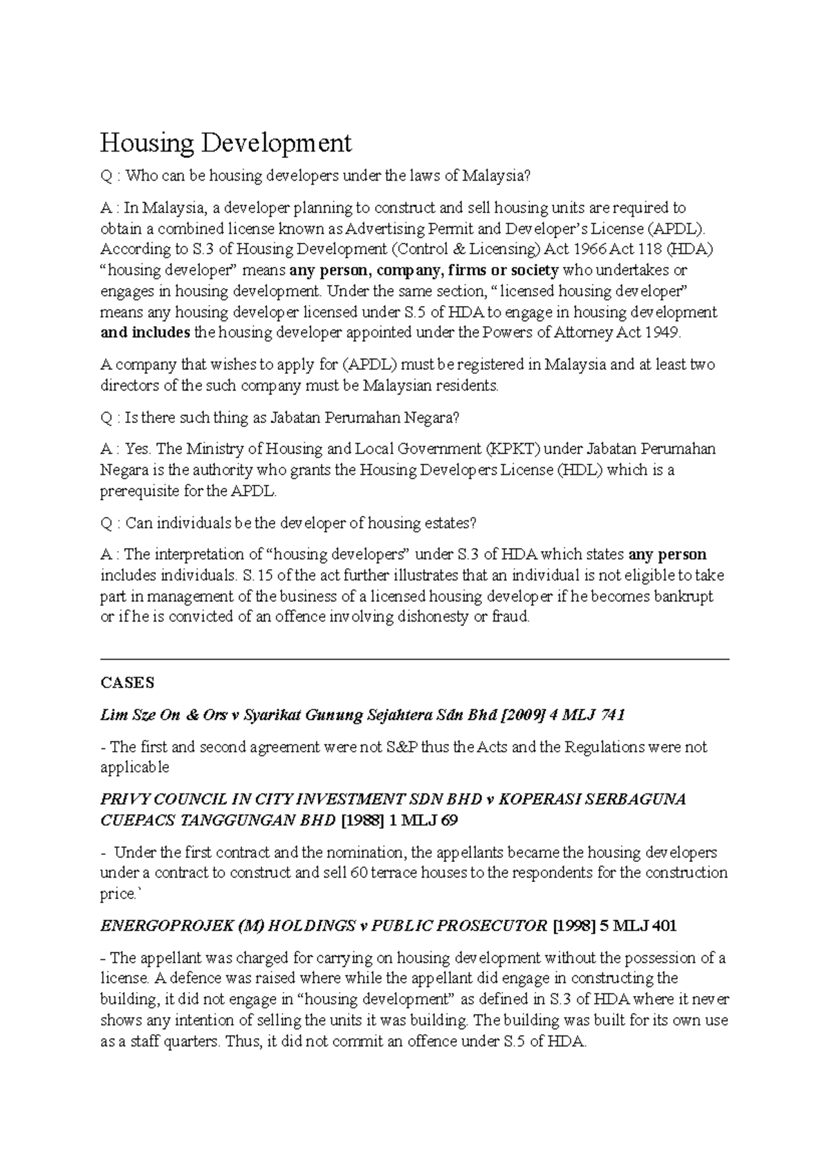 Housing Development - According to S of Housing Development (Control ...