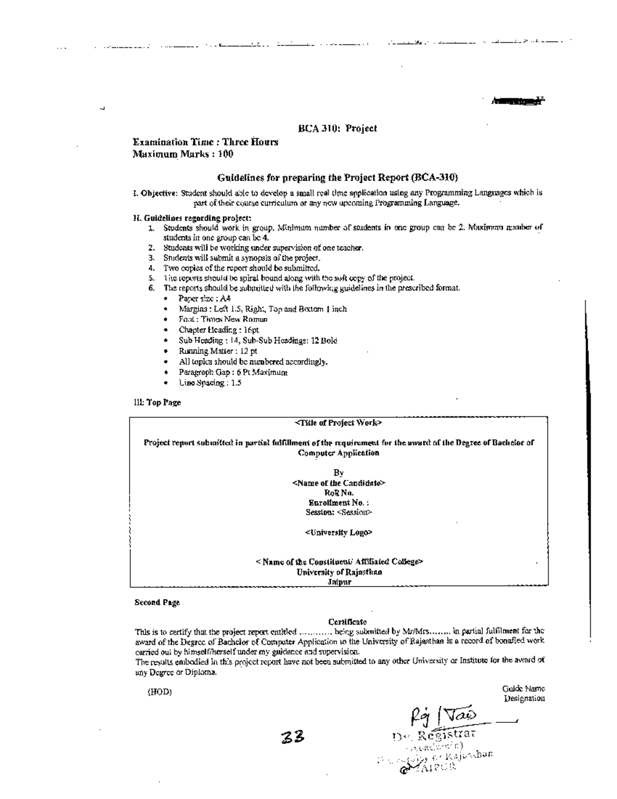 Guideline for preparing Project Report for BCA Part III - Bachelor in ...