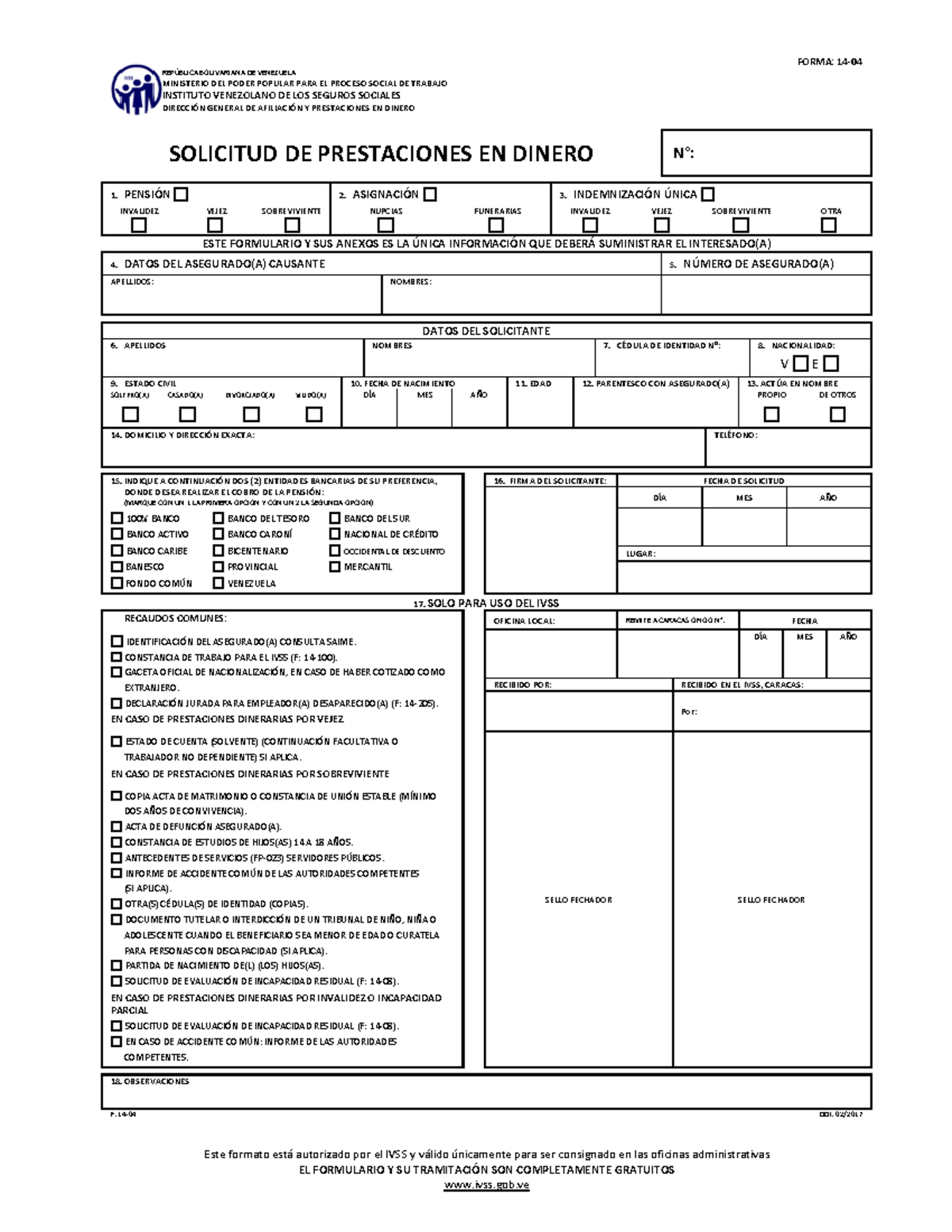 F 14 04 solic prest dinero - FORMA: 14- 04 Este formato está autorizado ...