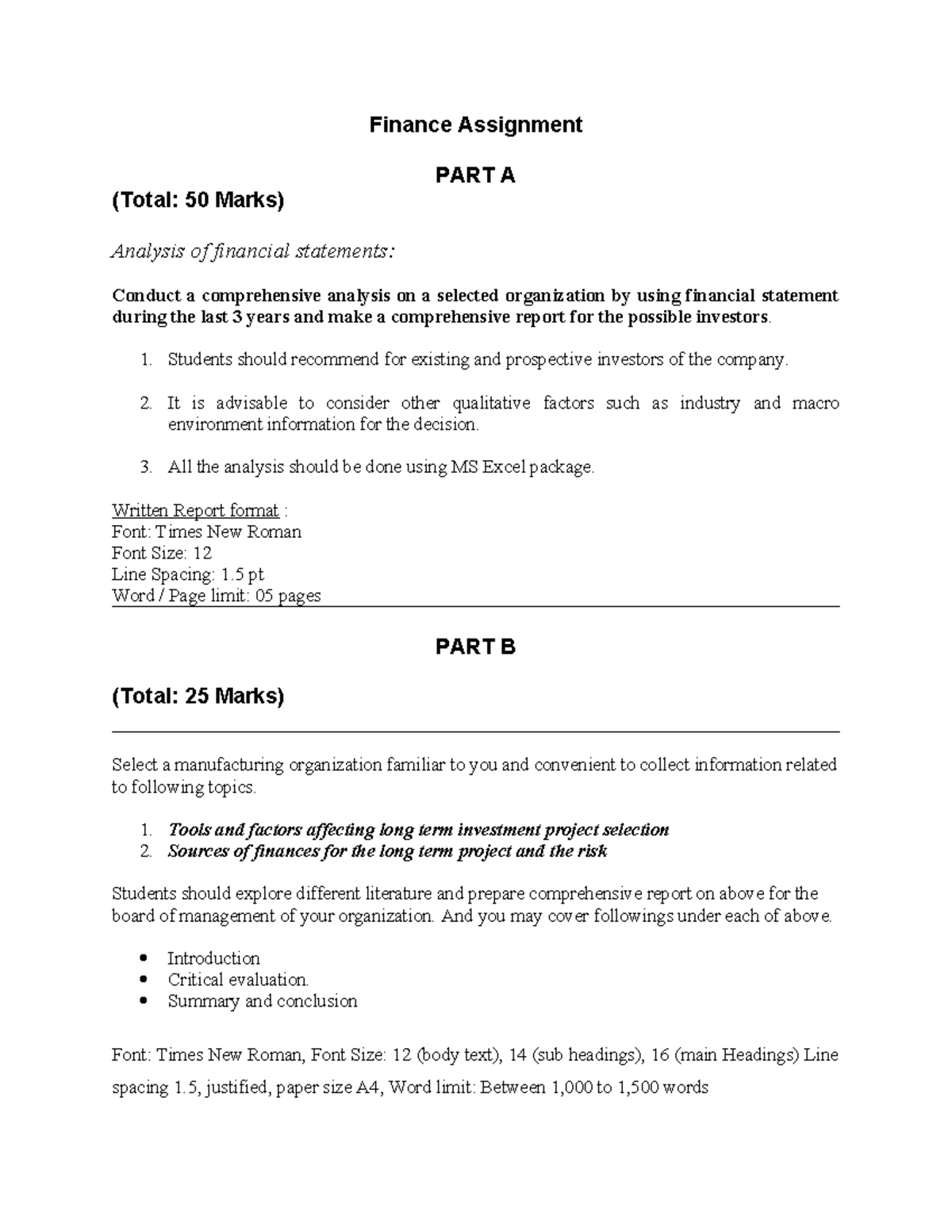 Assignment 2024 - assiagnemnt - Finance Assignment PART A (Total: 50 ...
