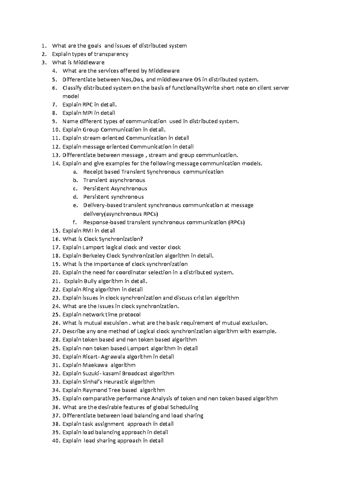 Question bank for DC - What are the goals and issues of distributed system Explain types of ...