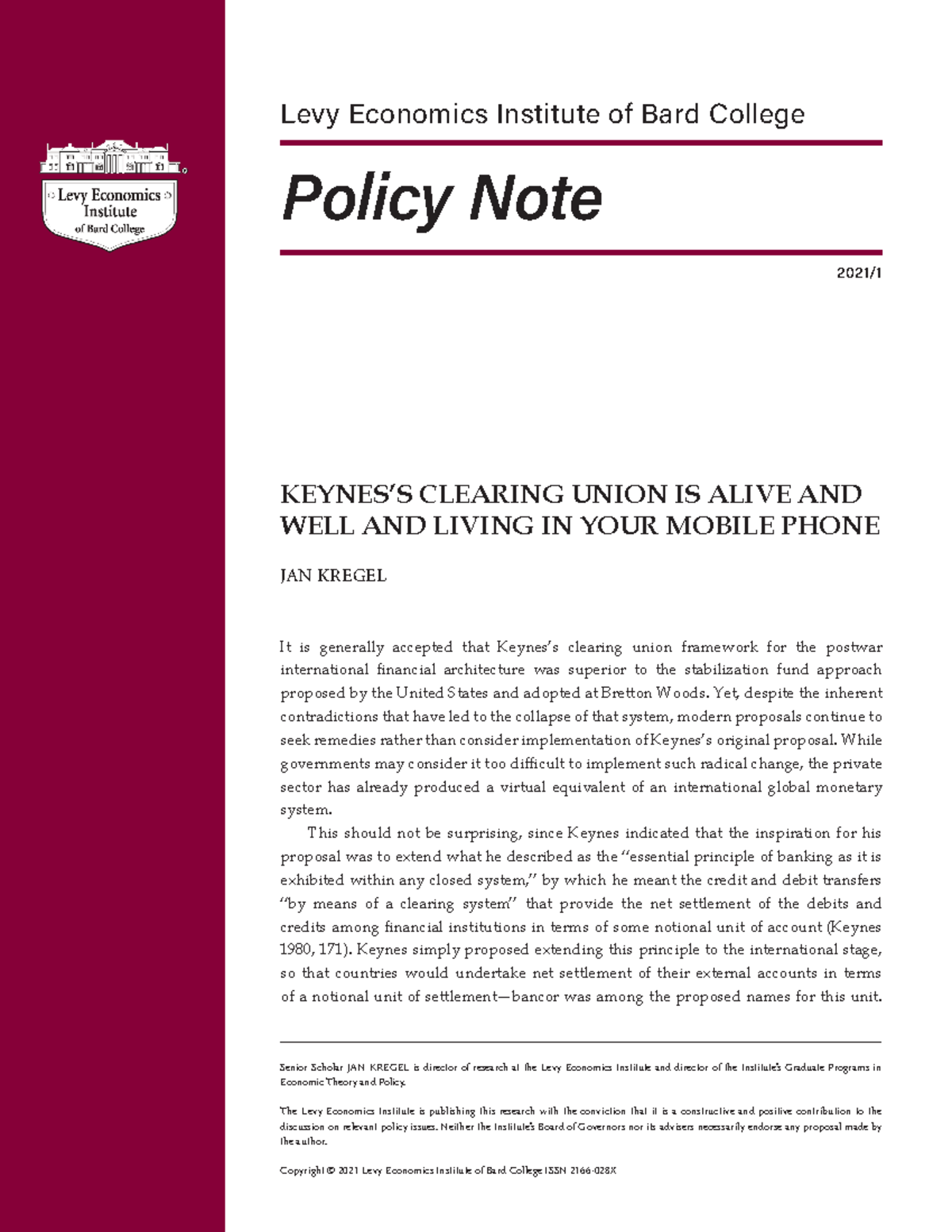 1-6 - note - Levy Economics Institute of Bard College Policy Note 2021 ...