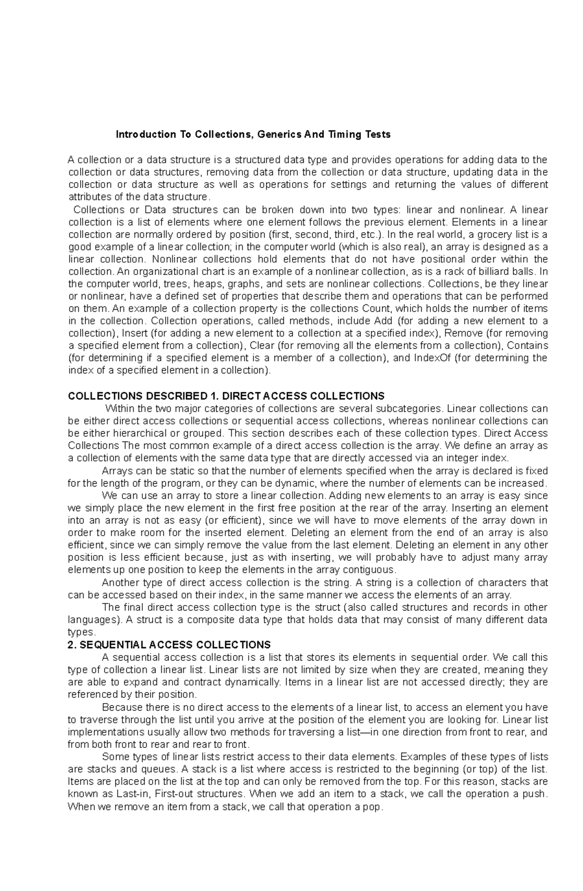 Introduction To Collections, Generics And Timing Tests - Collections or ...