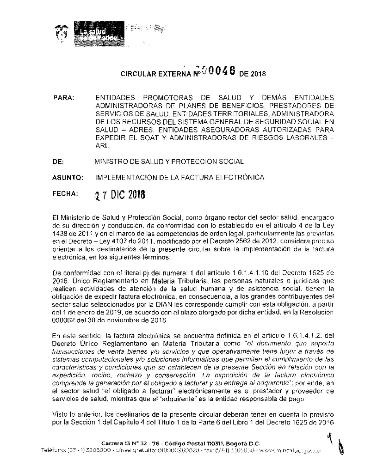 Circular 46 de 2018 - Implementacion de la Factura Electrinica ...