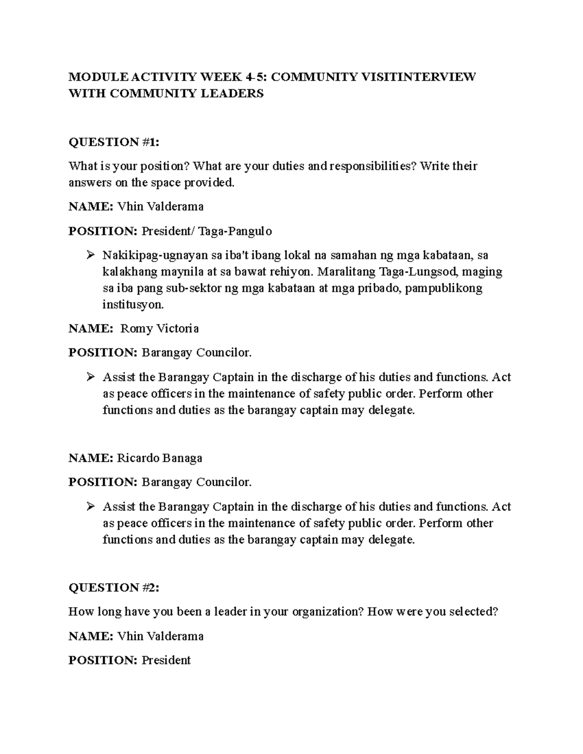 Module Activity WEEK 4 5 Community Visitinterview WITH Community ...