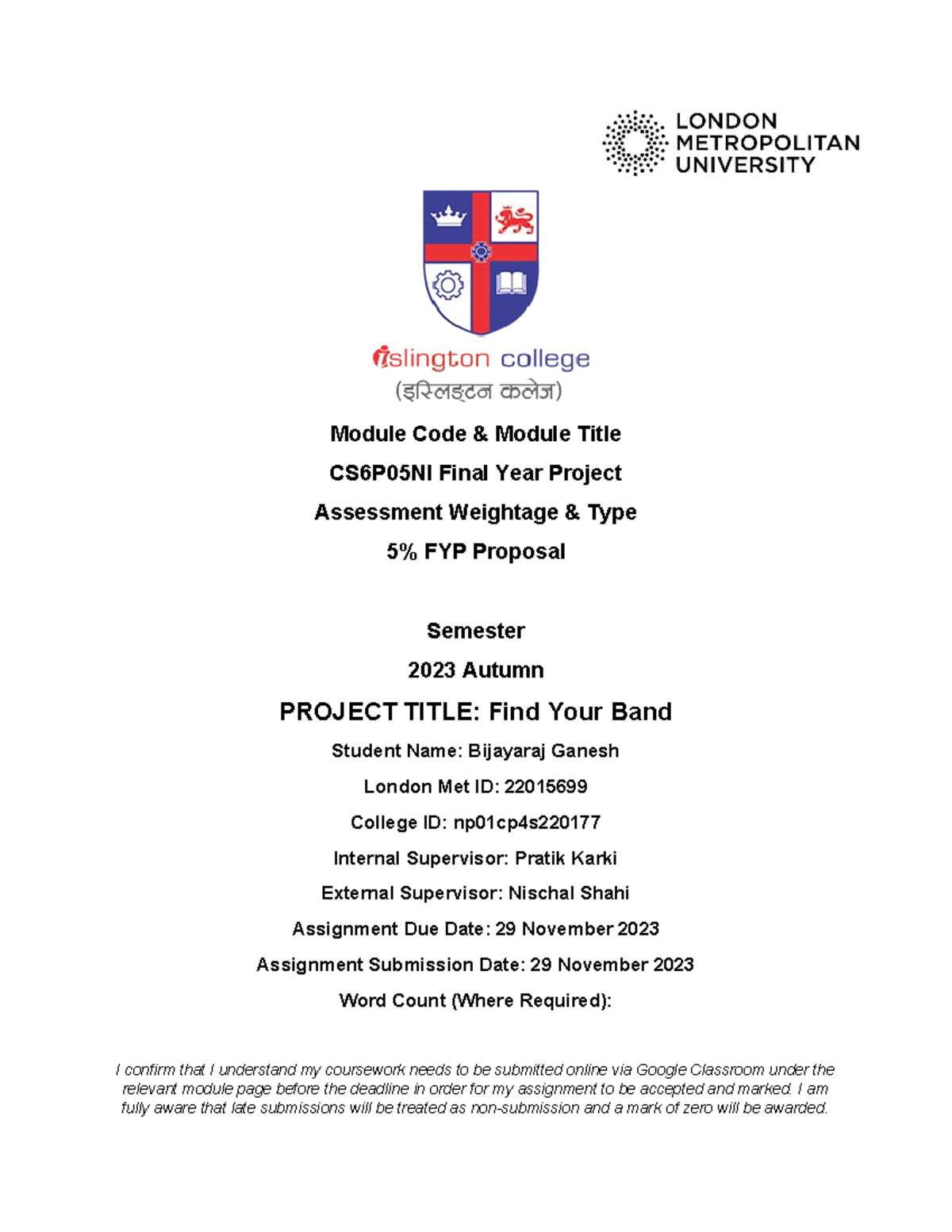 Proposal Cover Page 91647 - Module Code & Module Title CS6P05NI Final ...