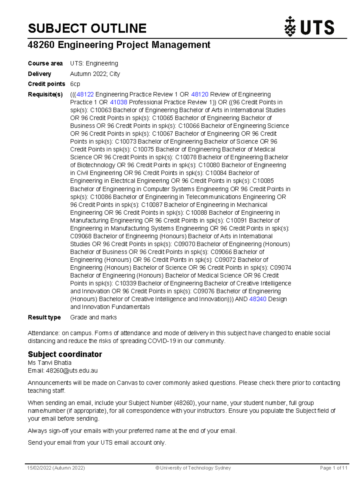 Outline engineering project management - 48260 - Studocu