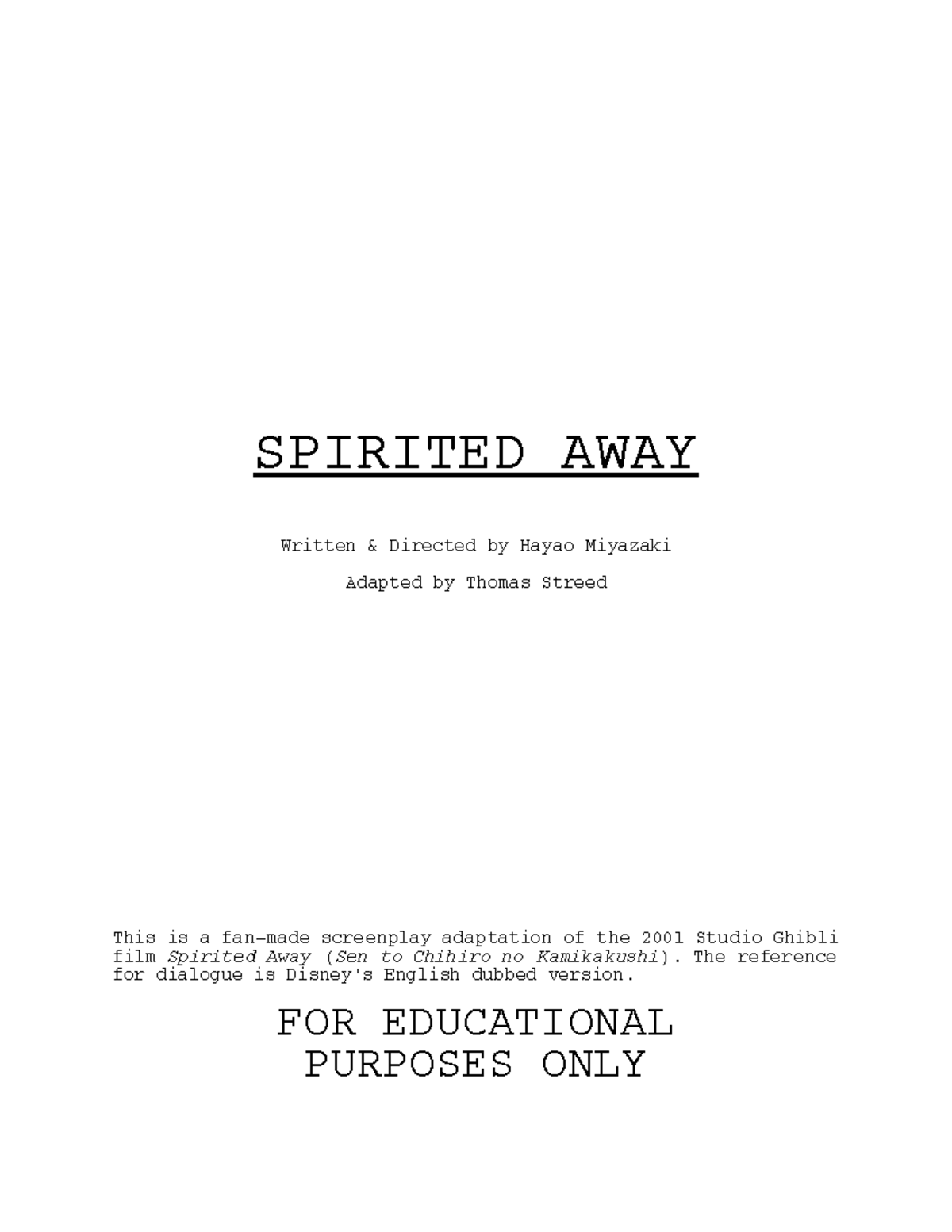 Spirited Away - Guion - SPIRITED AWAY Written & Directed by Hayao ...