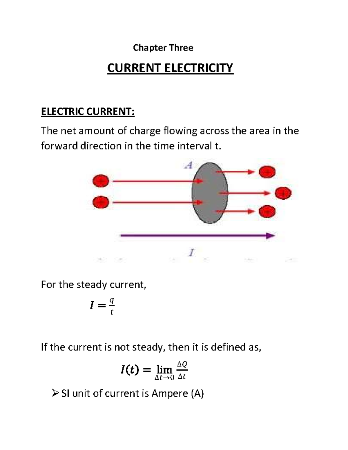 Chapter 3 - Physics class note plus 2 - Chapter Three CURRENT ...