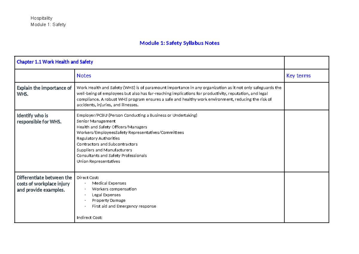 Module 1 Safety Syllabus Notes - Template - Module 1: Safety Module 1 ...
