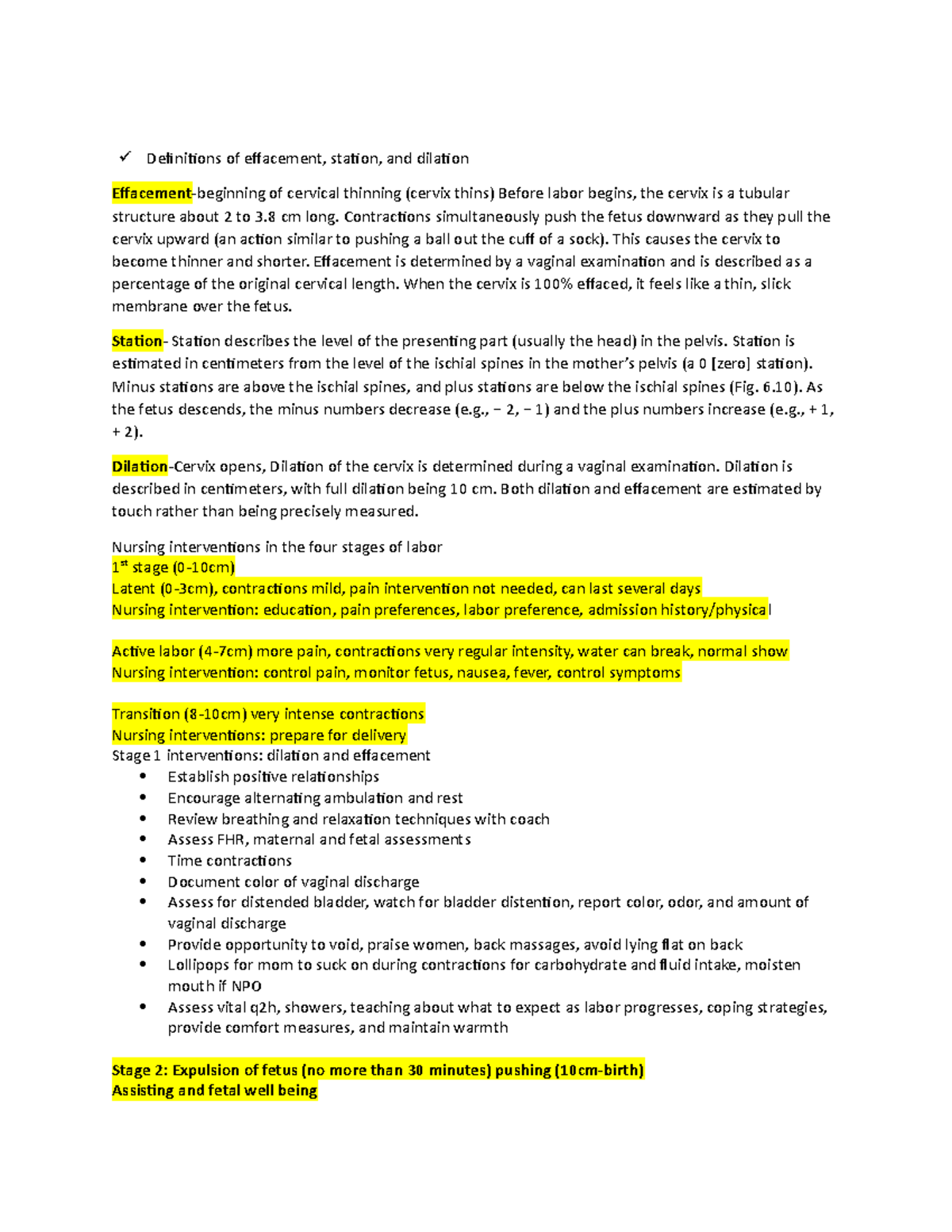 Content Review for Exam 112 exam#2OB - Definitions of effacement ...