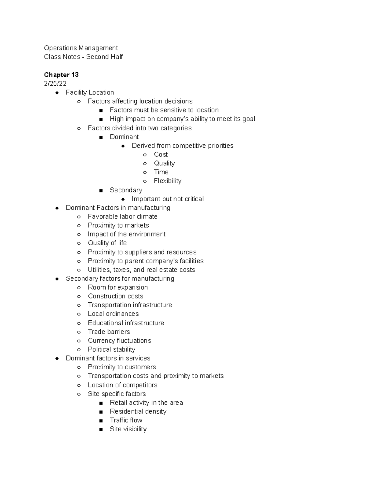Ops Class Notes (Second Half) - Operations Management Class Notes ...