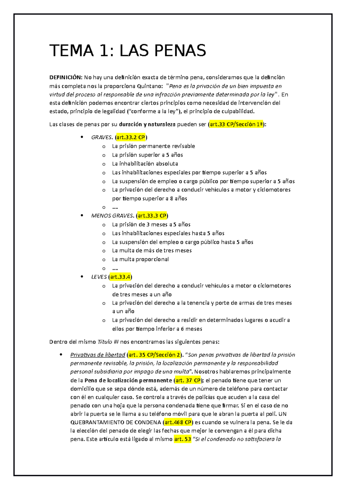 TEMA 1 - Apuntes 1 - TEMA 1: LAS PENAS DEFINICIÓN: No hay una ...