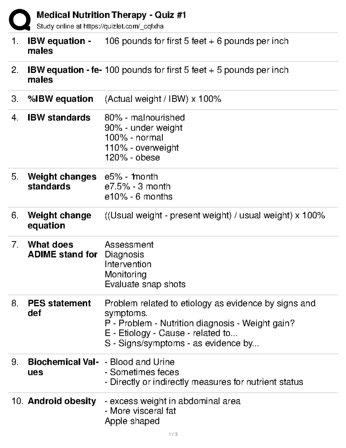 Medical Nutrition Therapy - Quiz #1 - P - Problem - Nutrition diagnosis ...