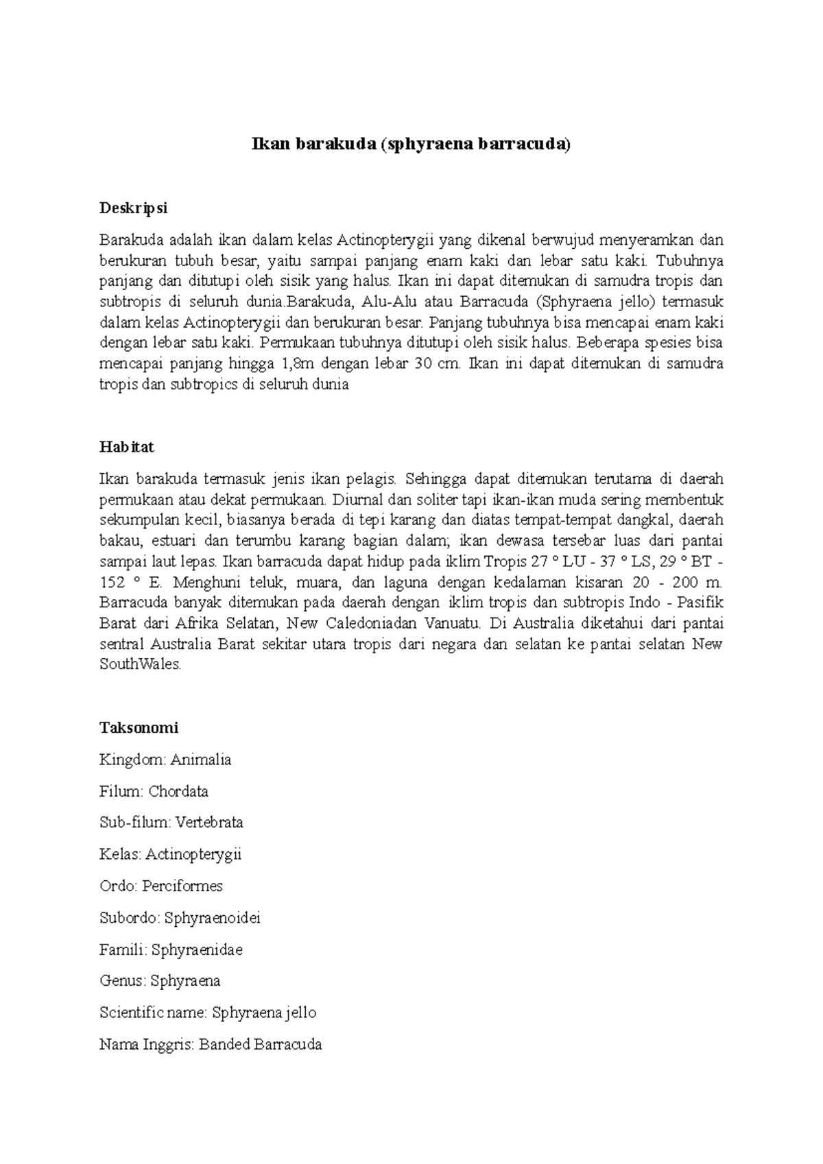 Biologi Laut 01 - Ikan barakuda (sphyraena barracuda) Deskripsi ...