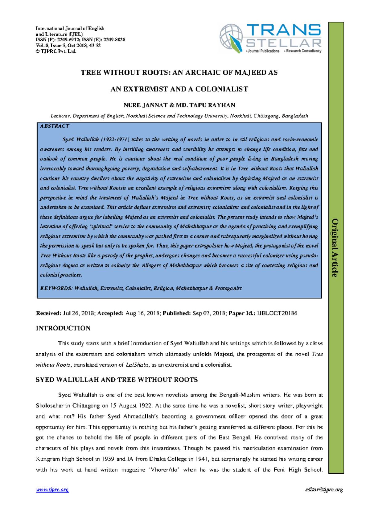 TREE Without Roots AN Archaic OF Majeed - tjprc editor@tjprc TREE ...