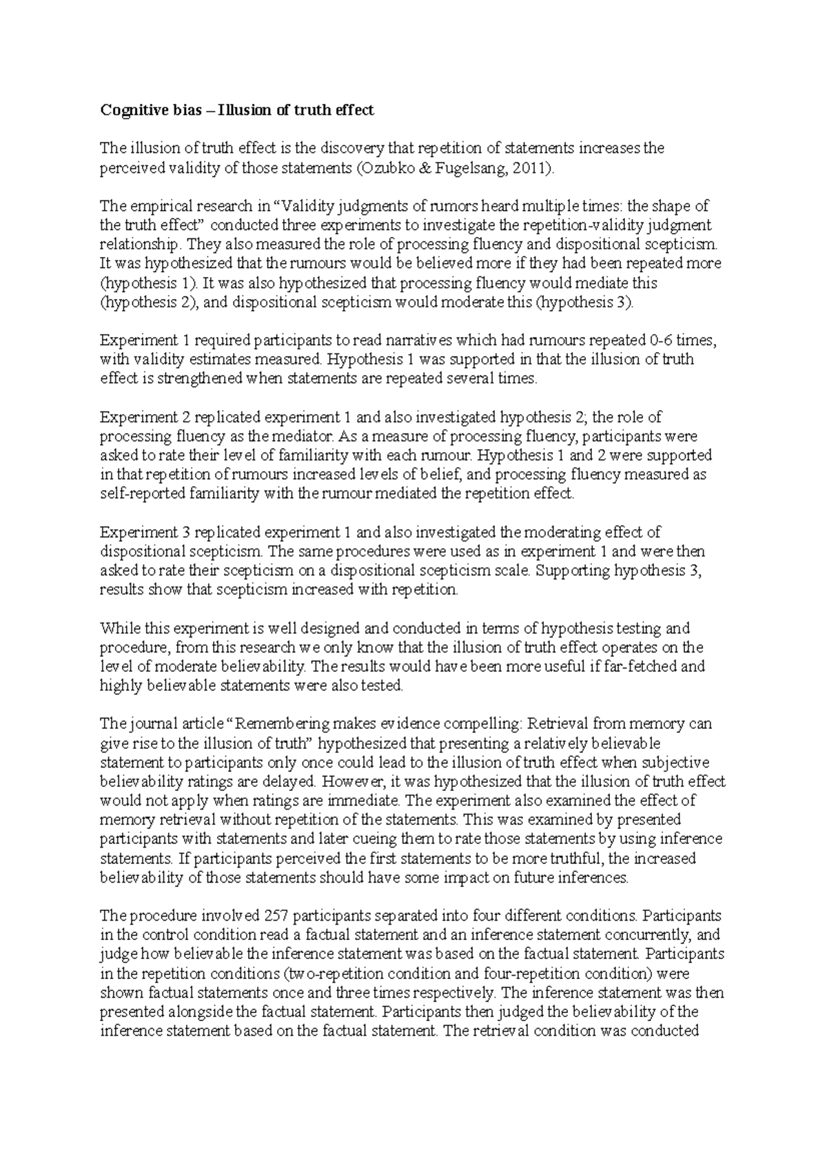 Cognitive bias assignment - Cognitive bias – Illusion of truth effect ...