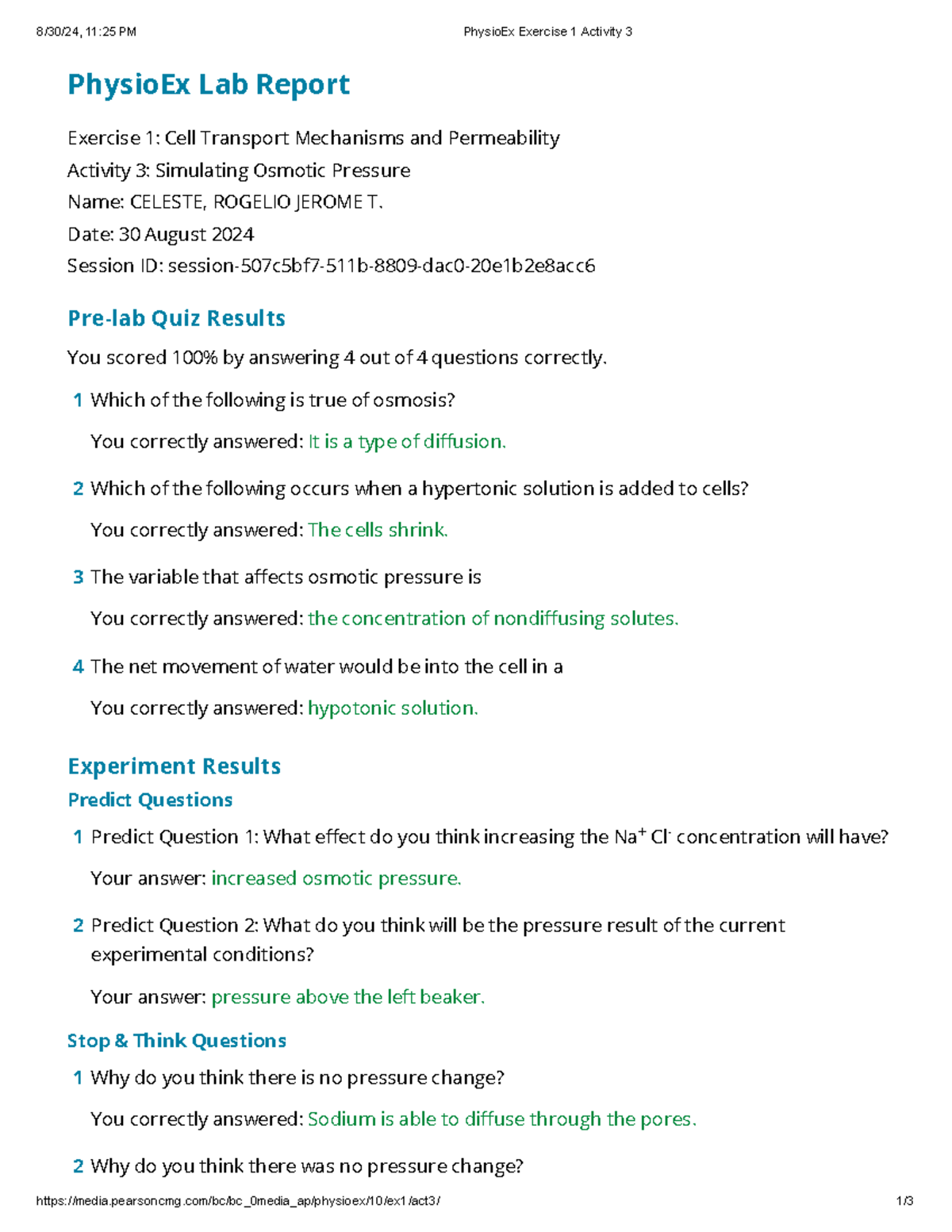 Physio Ex Exercise 1 Activity 3 - PhysioEx Lab Report Exercise 1 : Cell ...