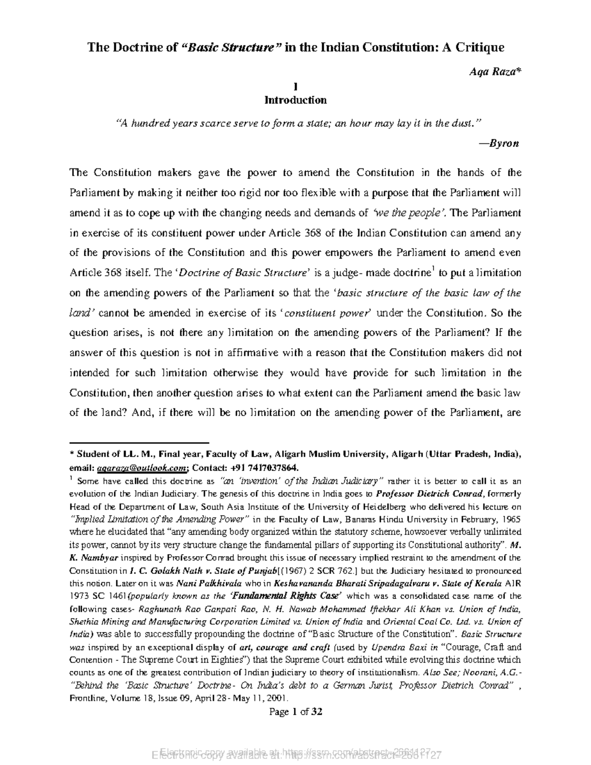 SSRN-id2661127 - elaborates on the basic structure doctrine, it is not ...