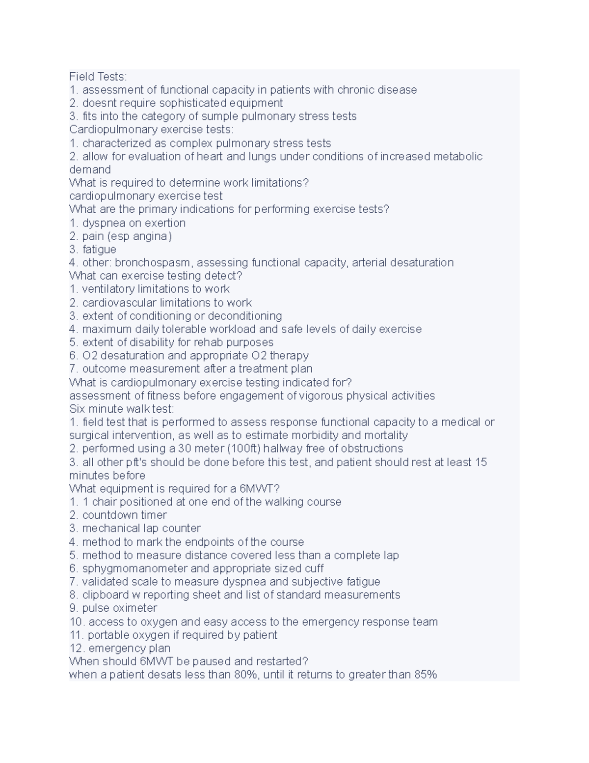 Pft Set 3 Pulmonary Function Testing Lecture Notes Field Tests