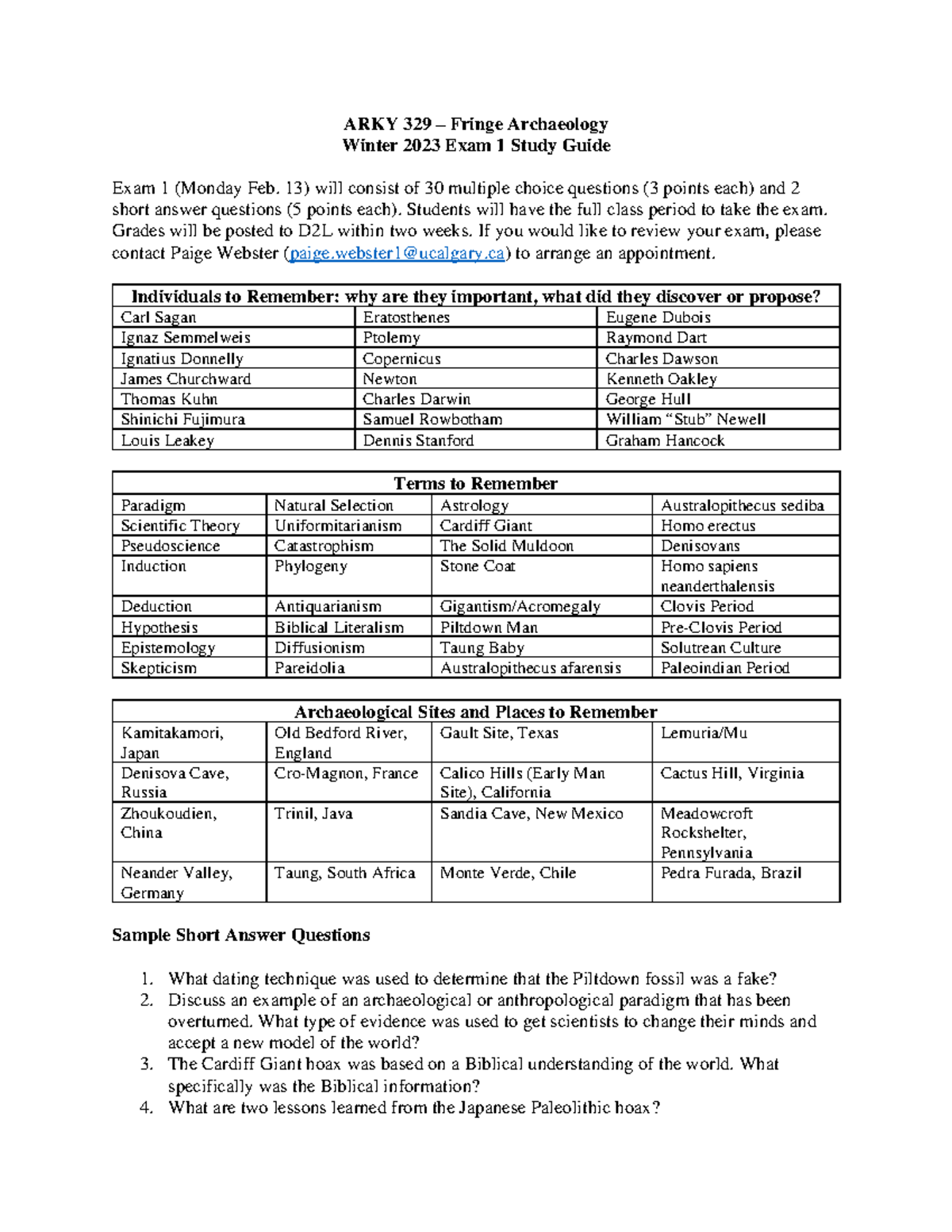 ARKY 329 Exam 1 Study Guide - ARKY 329 – Fringe Archaeology Winter 2023 ...