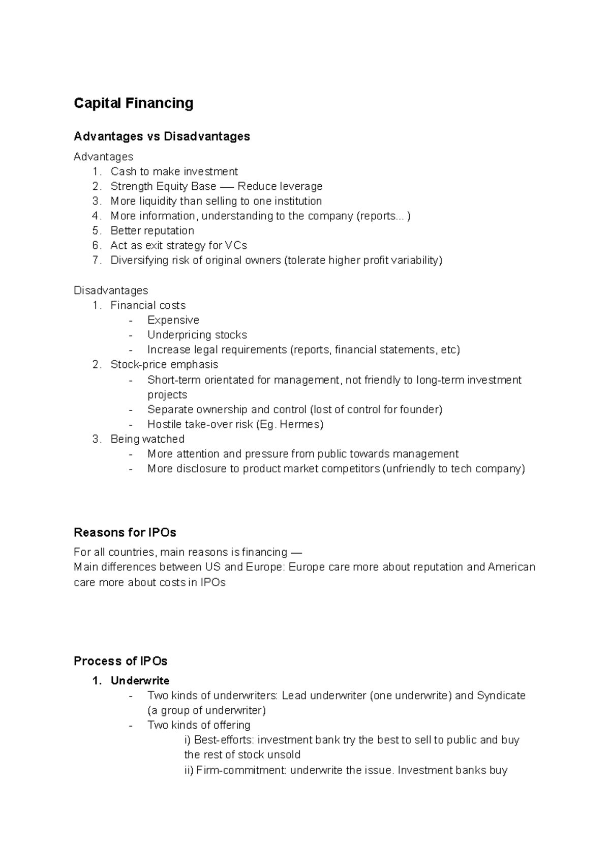 IPO - This lecture notes is about Initial Public Offerings. The notes ...