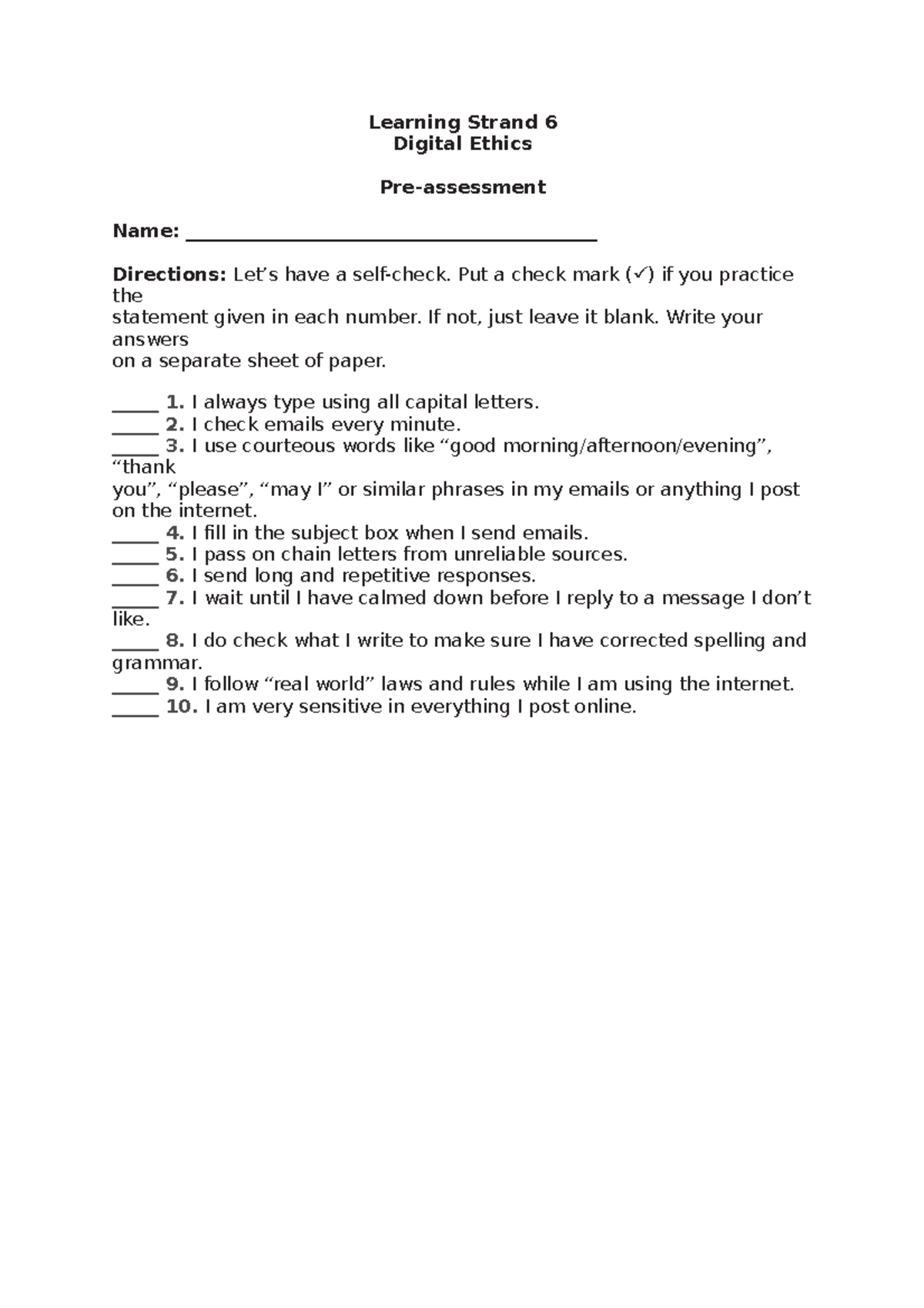 Learning Strand 6-digital ethics - Learning Strand 6 Digital Ethics Pre ...